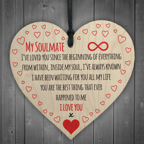 My Soulmate I Love You Wooden Hanging Heart Plaque Cute Valentines Day ...