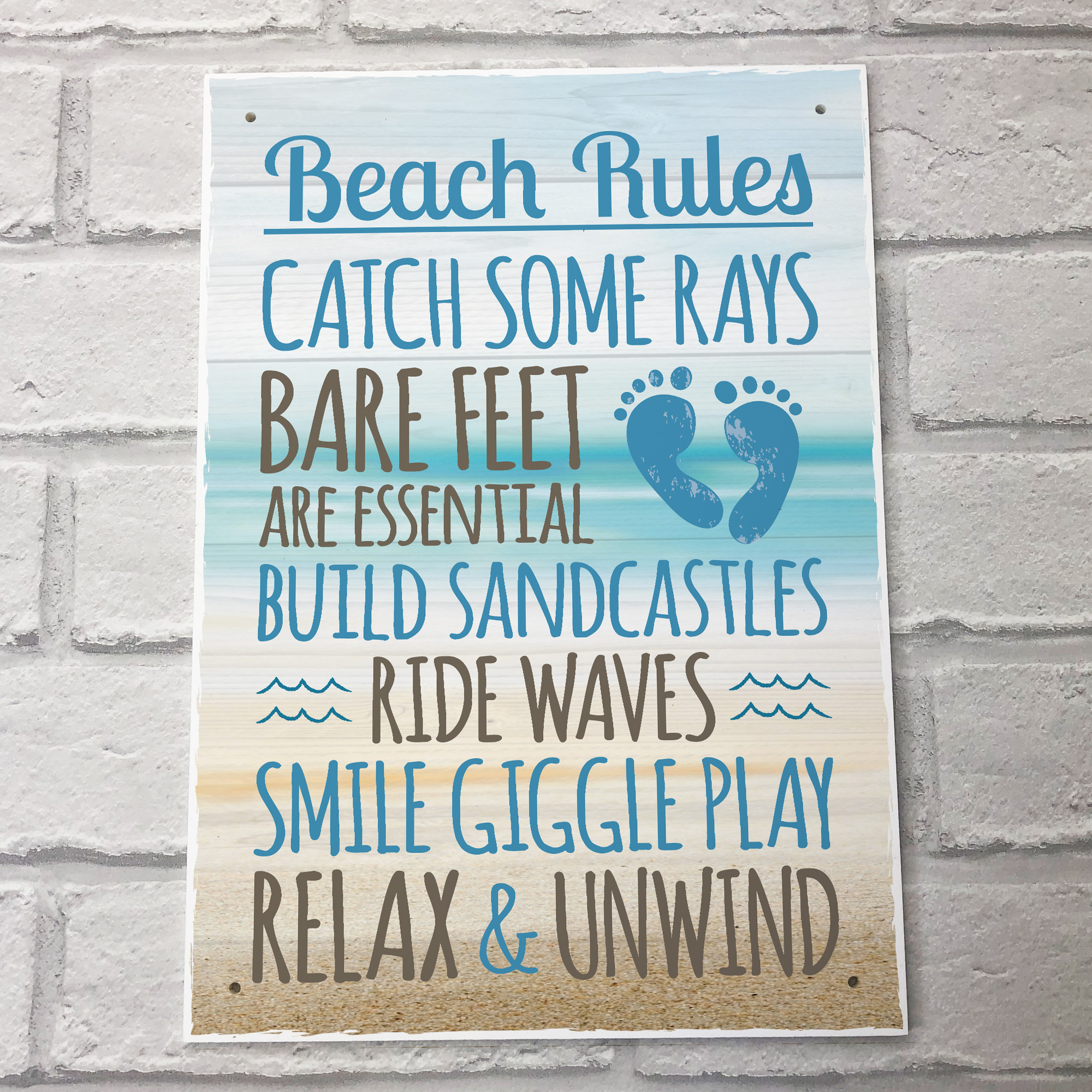 Beach Rules Seaside Nautical Bathroom Chic Hanging Wall Door Sign ...