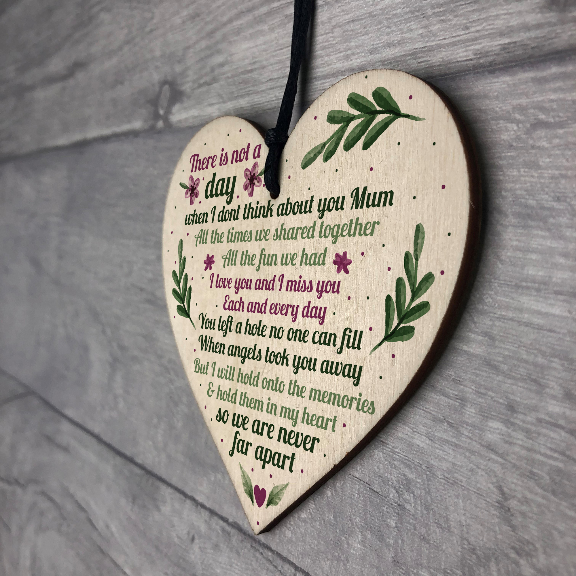 Mum Memorial Gift Grave Plaque Tribute Sign Wooden Heart Mum Birthday ...