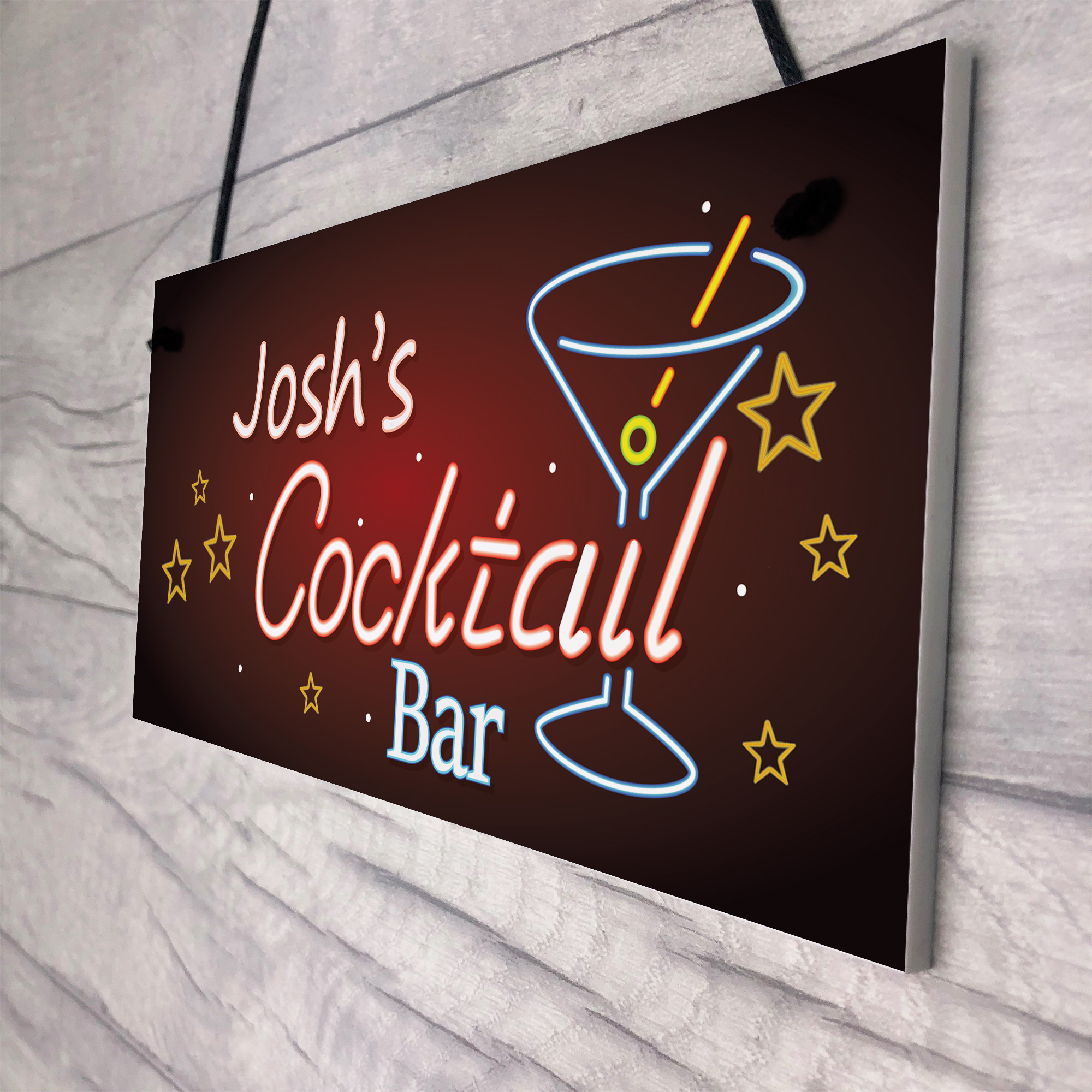 Personalised Cocktail Place Bar Club Neon Effect Sign Drink Plaque ...