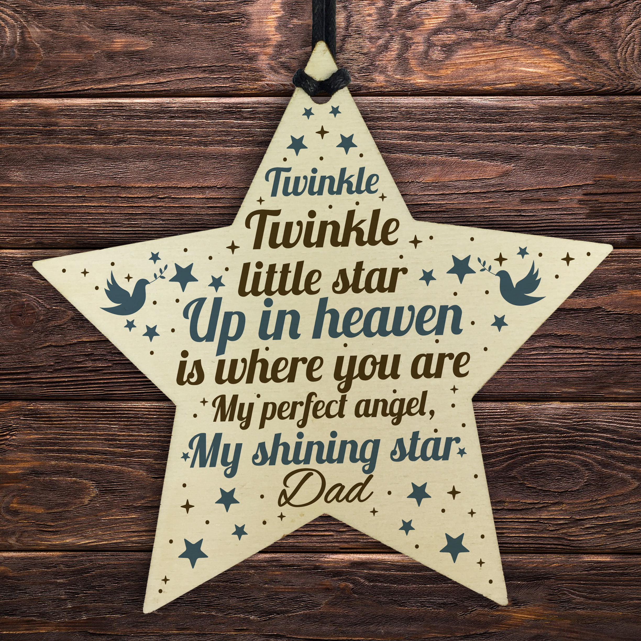 Wooden In Memory Star Christmas Tree Decoration Dad Memorial Bauble ...