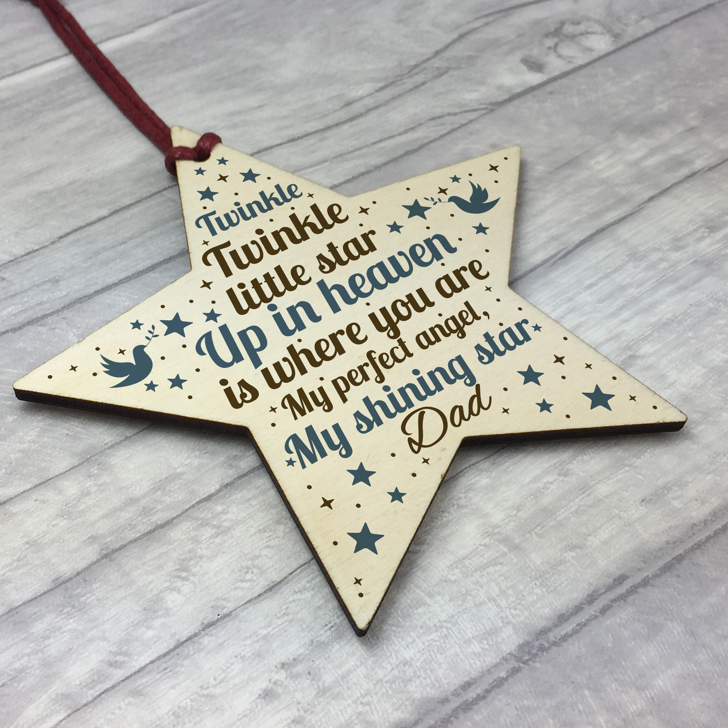 Wooden In Memory Star Christmas Tree Decoration Dad Memorial Bauble ...