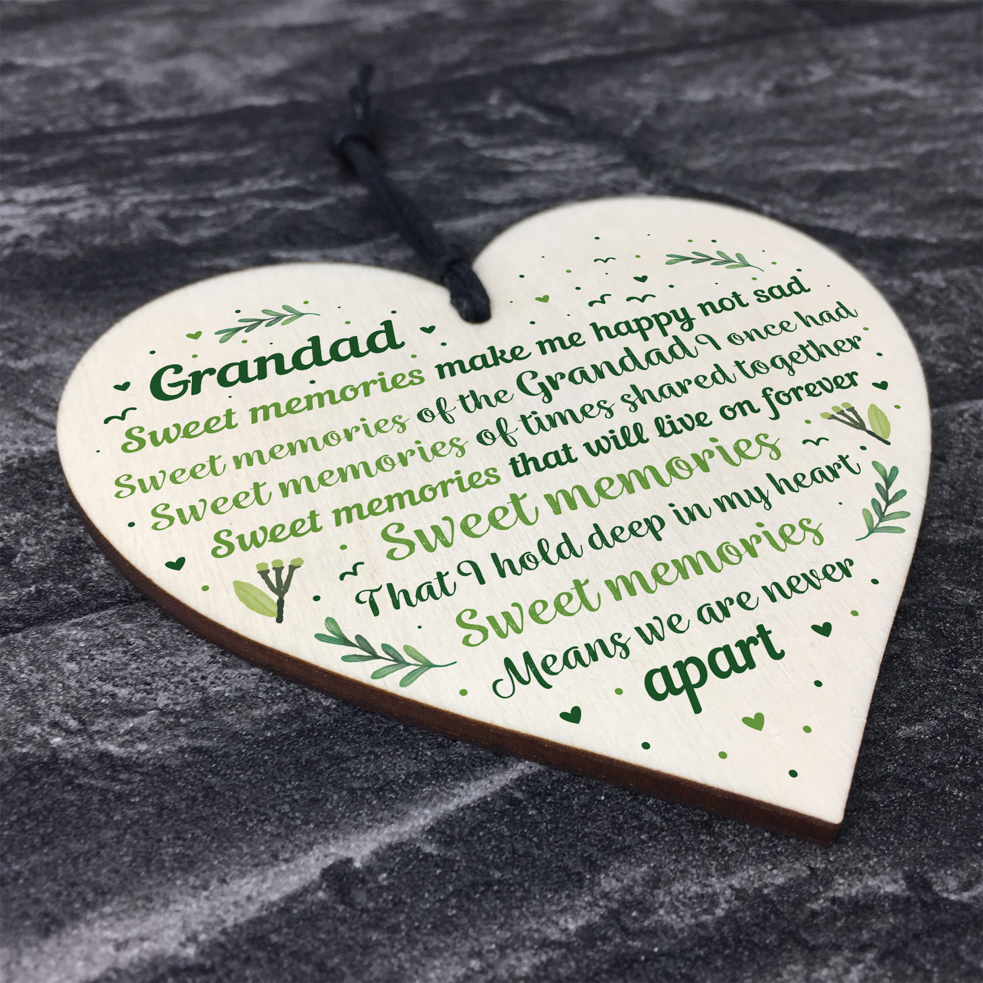 Grandad Grandfather Memorial Plaques Wooden Heart Sign Ornament ...