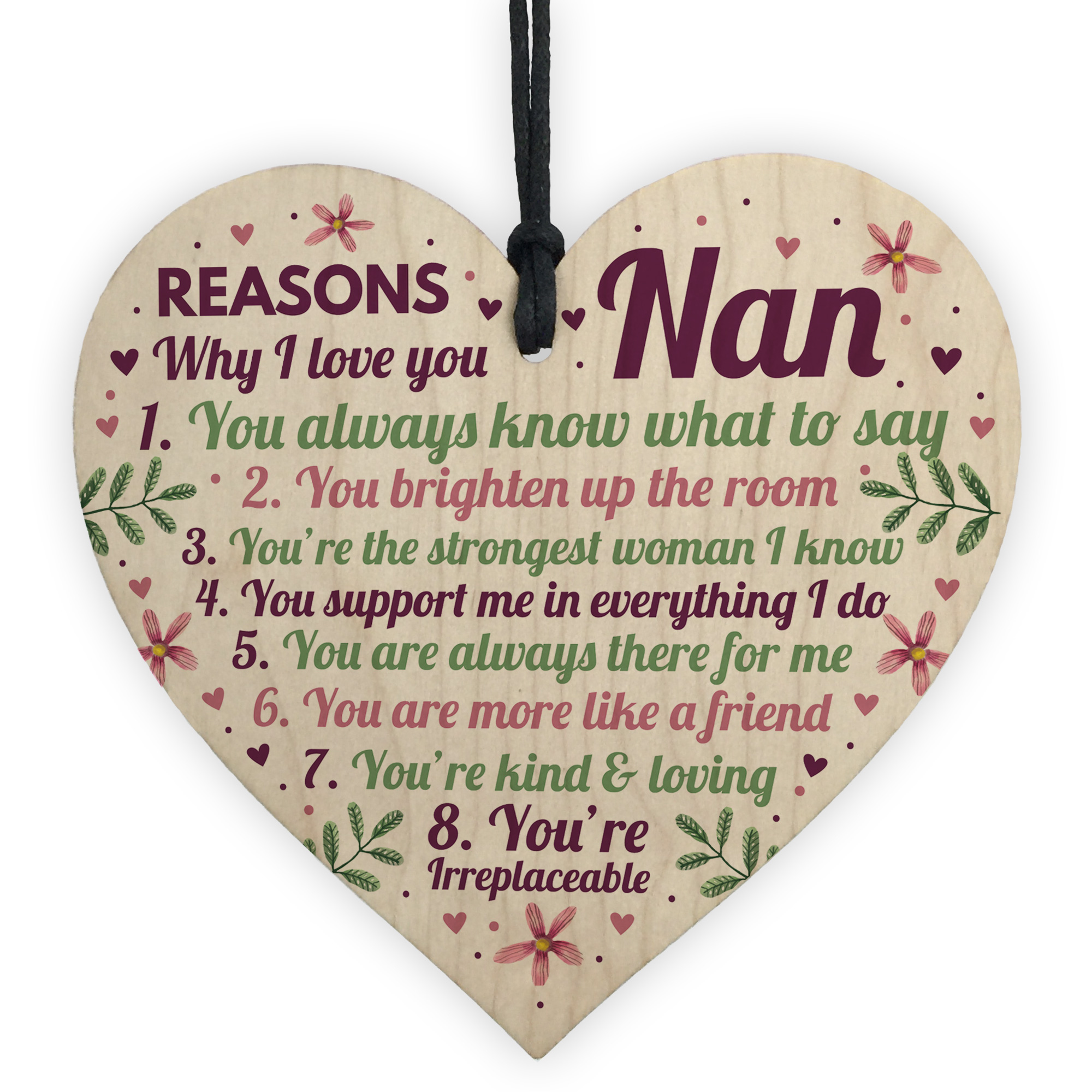 Why I Love You Nan Gifts Wooden Heart Nan Cards From Grandson ...