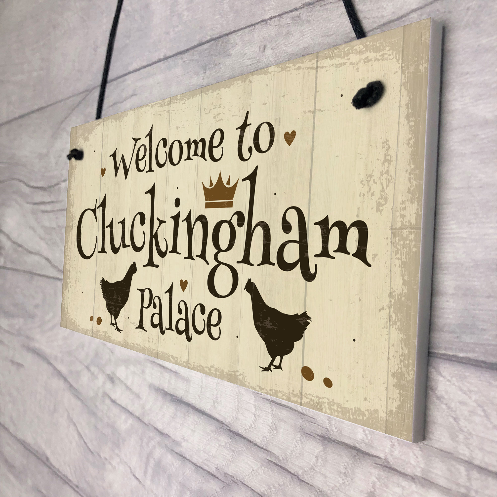 Welcome To Cluckingham Palace Novelty Garden Hanging Plaque Chicken Hen ...