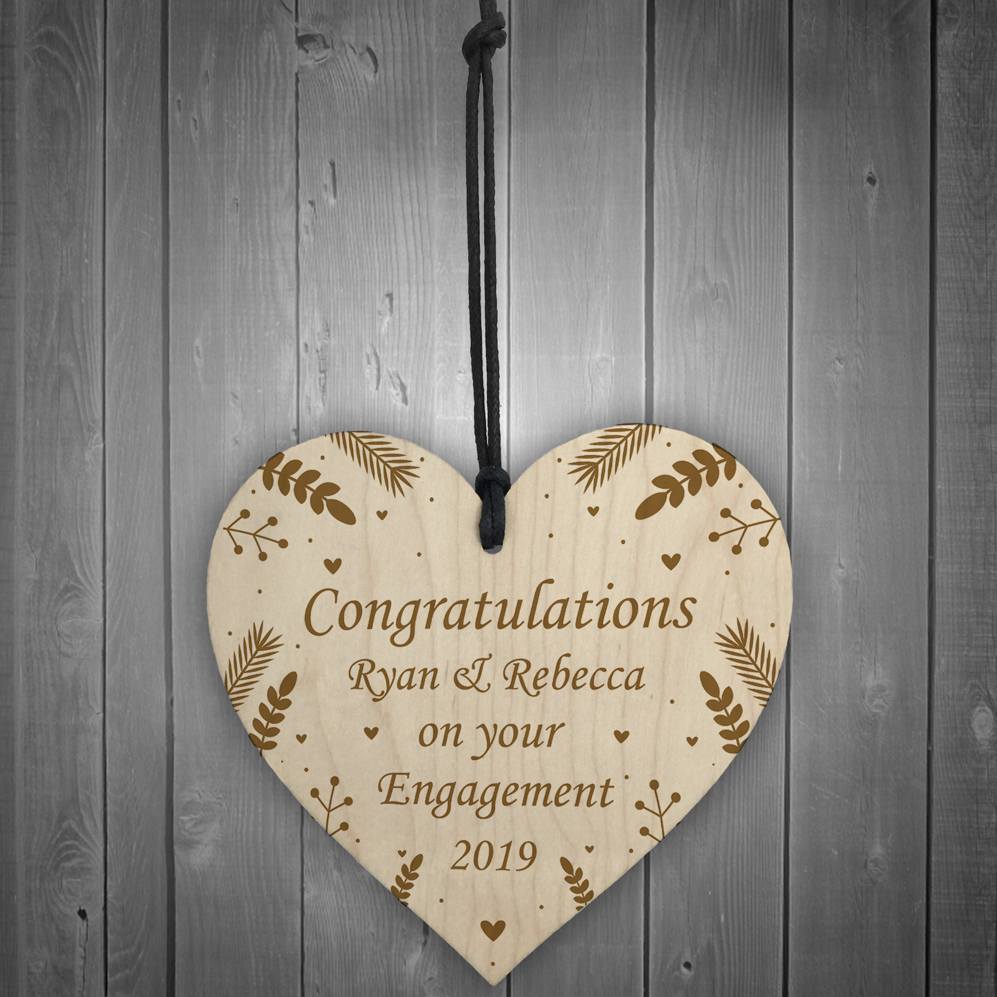 Congratulations On Your Engagement Wooden Heart Personalised Engagement ...