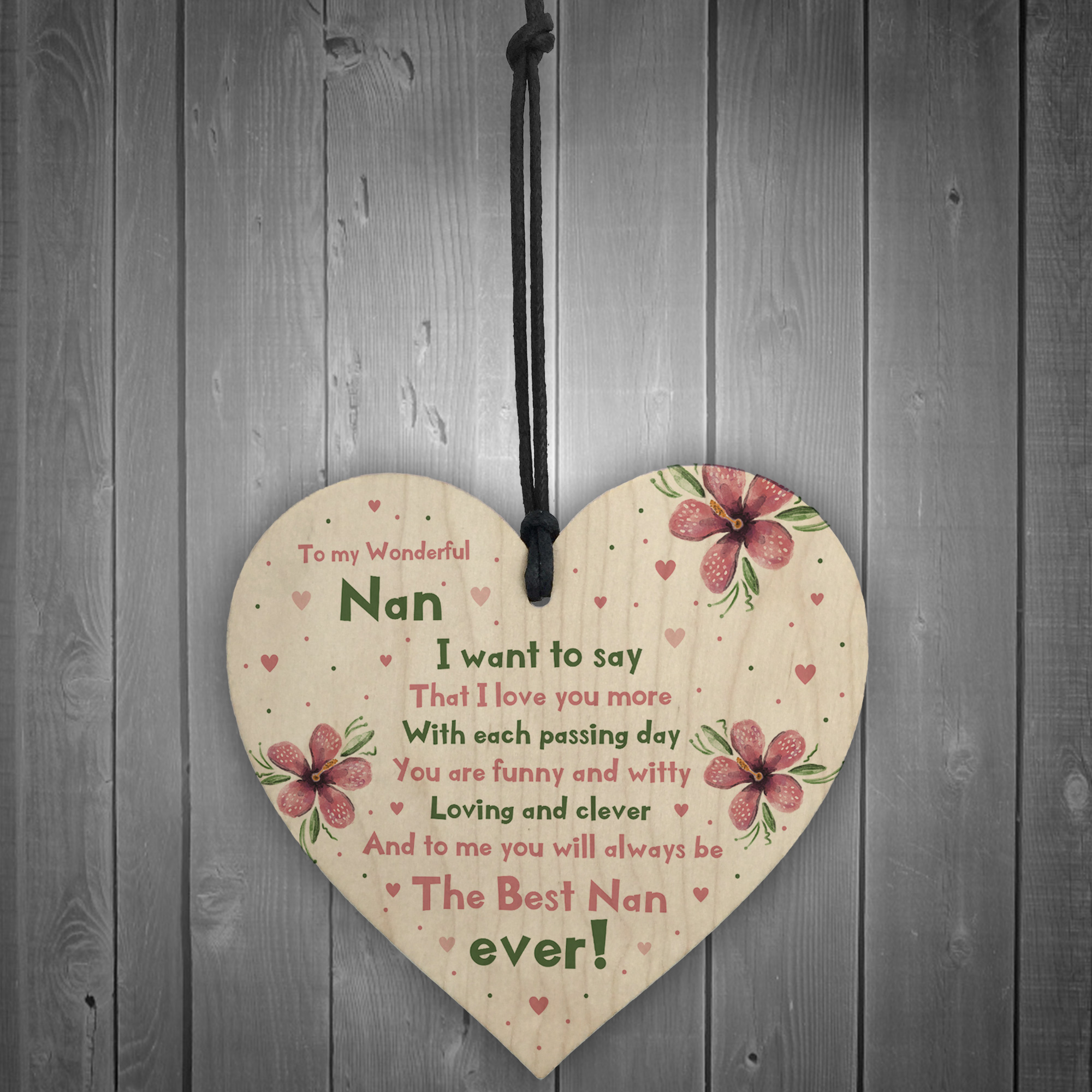 Special Gift For Nan Wooden Heart Nan Birthday Gift Grandparent Plaque ...