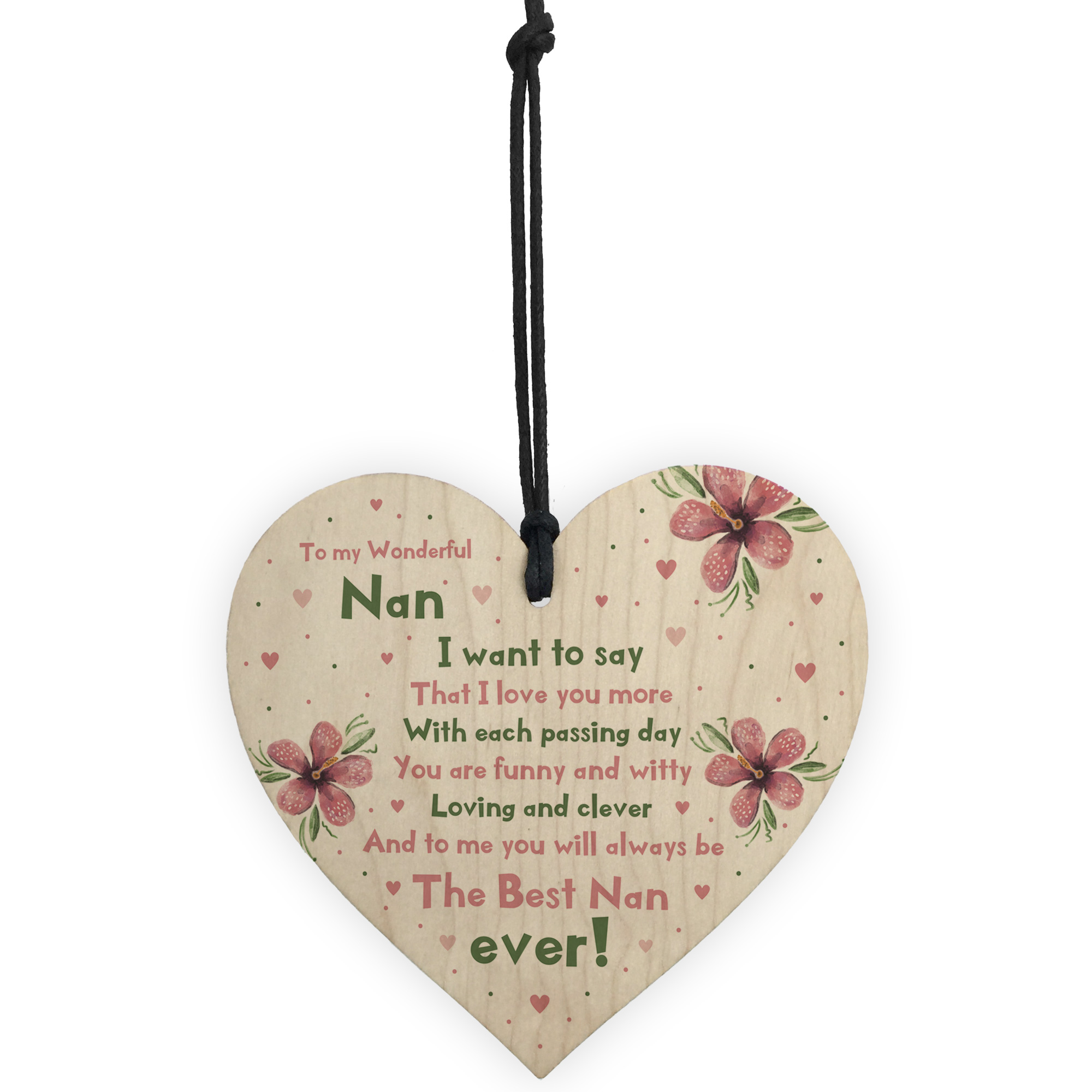 Special Gift For Nan Wooden Heart Nan Birthday Gift Grandparent Plaque ...