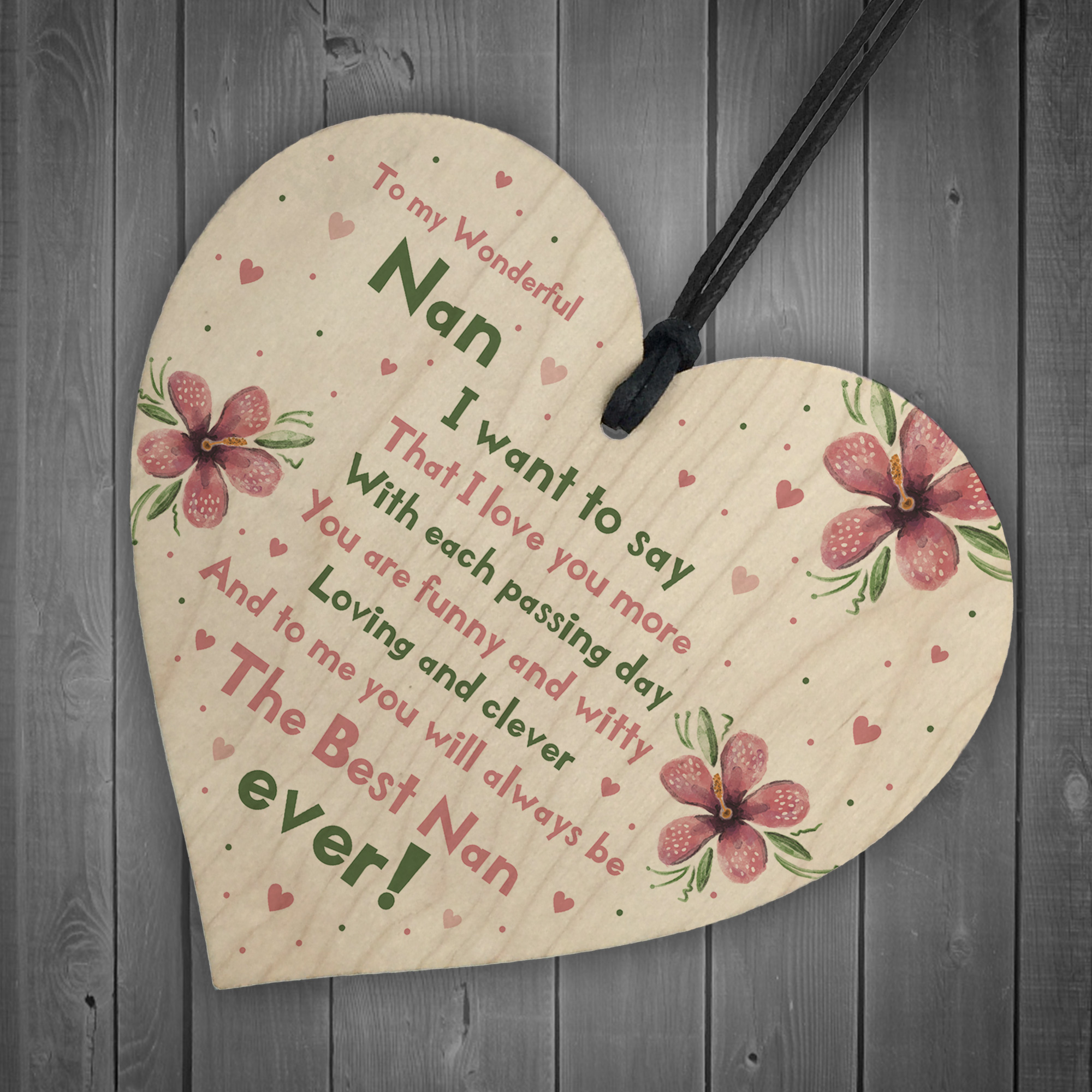 Special Gift For Nan Wooden Heart Nan Birthday Gift Grandparent Plaque ...