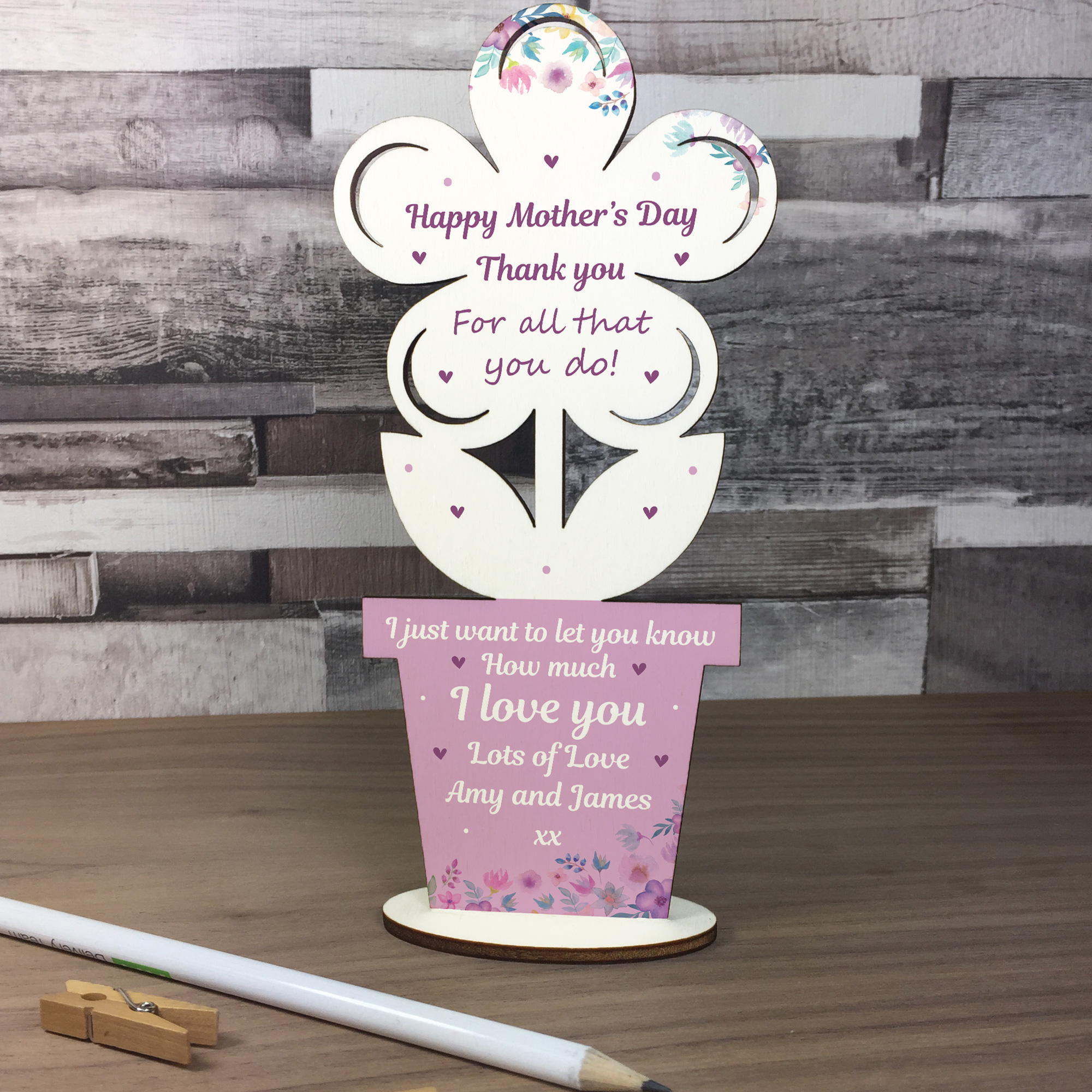 Mothers Day Gift For Mum Personalised Wooden Flower Mum Gift For Her ...