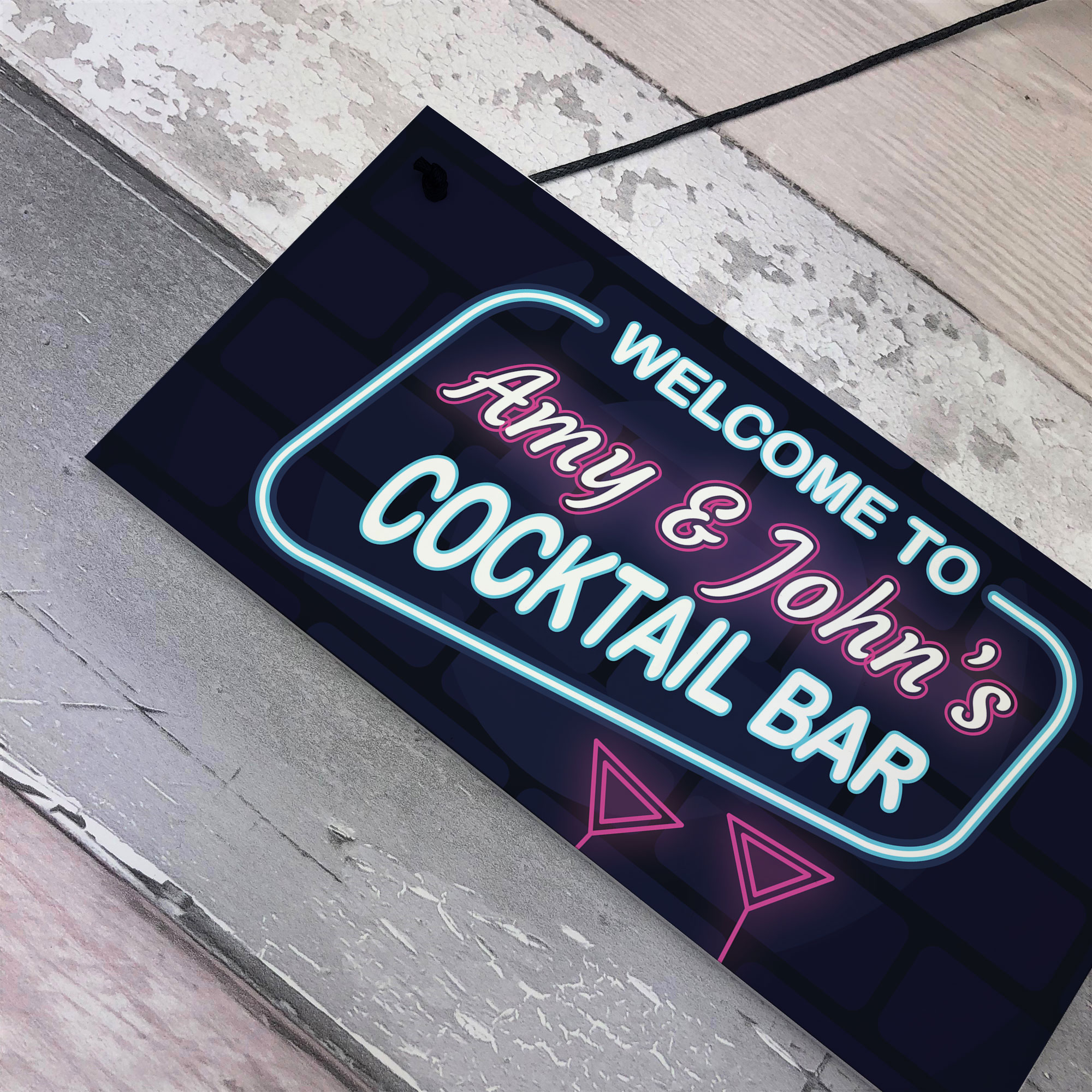 Novelty Cocktail Bar Sign NEON EFFECT Personalised Home Bar Sign ...