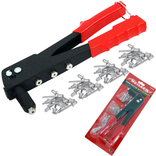 Heavy Duty 4 Head Nozzle Pop Rivet Gun Hand Riveter Tool + 40 Blank ...
